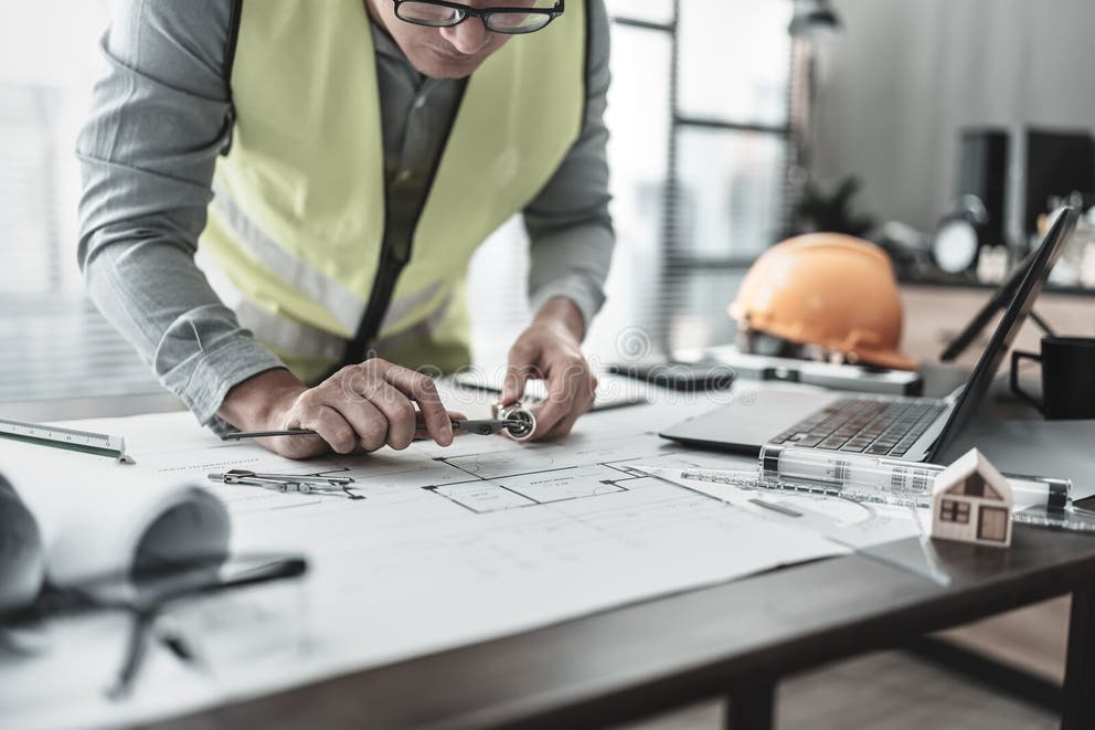 Architecture Hands Hold Vernier Caliper Working and Checking Joint Pipe ...