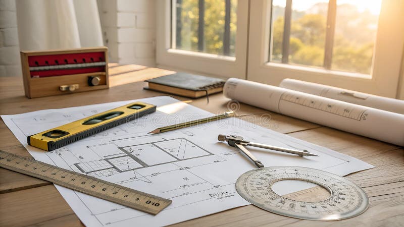 Architecture Home Project with Measurement Tools Stock Illustration ...