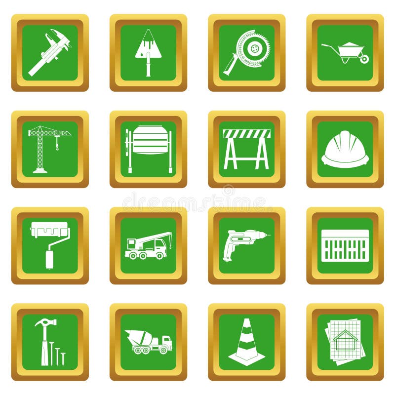 Architecture Icons Set Green Stock Vector - Illustration of structure ...