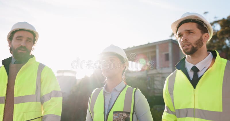 Engineering Team, Handshake and Teamwork at Construction Site, Support ...