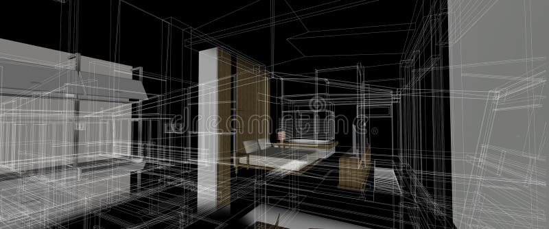 Architecture Interior Furniture Design Concept 3d Perspective Wire ...
