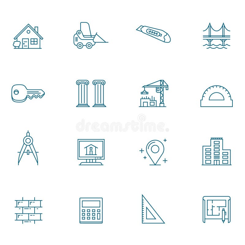 Architecture Items Line Icon Set Stock Illustration - Illustration of ...