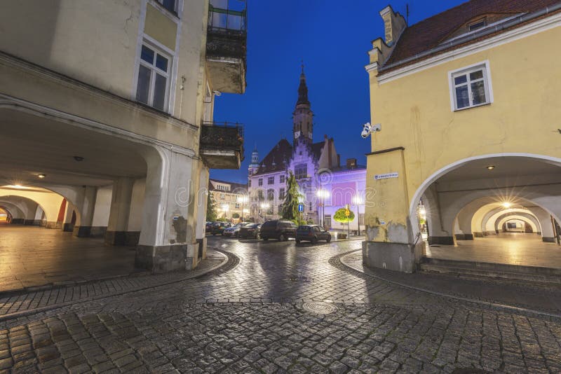 Jawor city hall at dawn stock image. Image of poland - 202475177