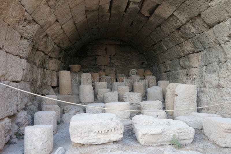 Ancient Storage Room with Artifacts on the Acropolis of Lindos. Rhodes ...