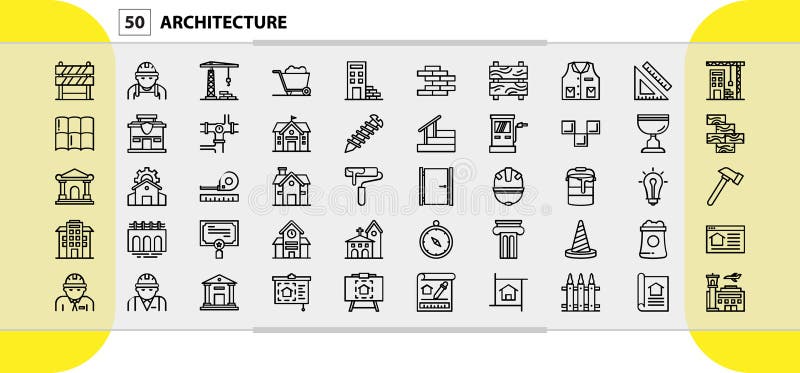 Architecture Line Icons Set Building Construction Planning Tools Stock Vector - Illustration of ...