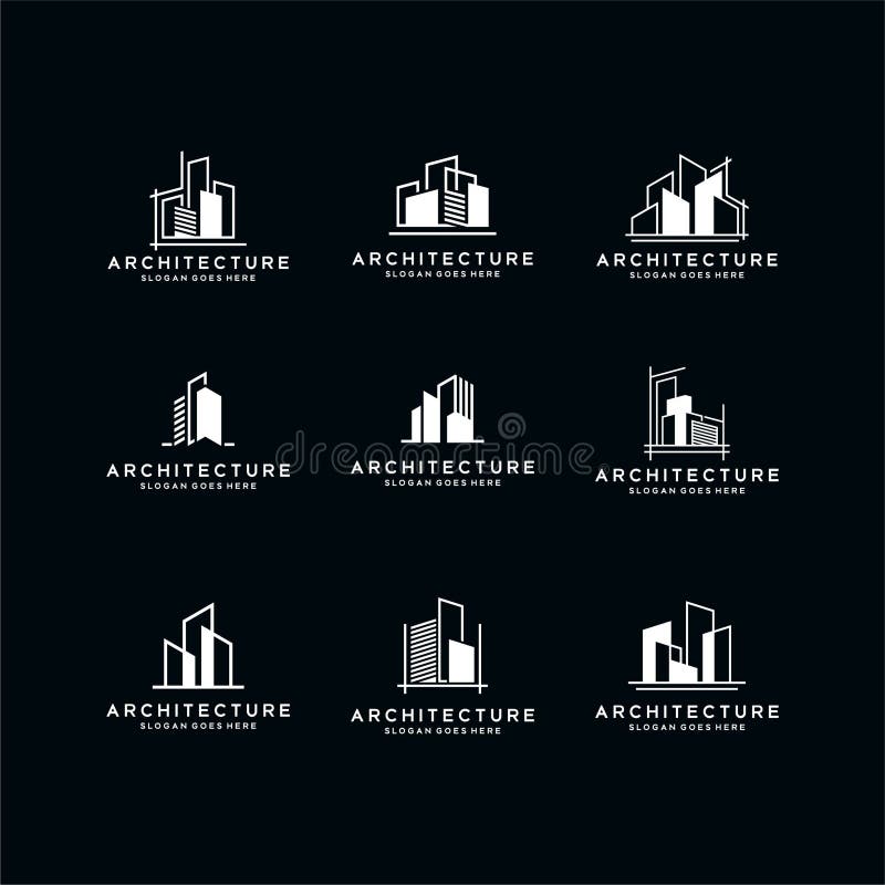 Architecture Logo Design Bundle in Line Art Style Stock Illustration ...