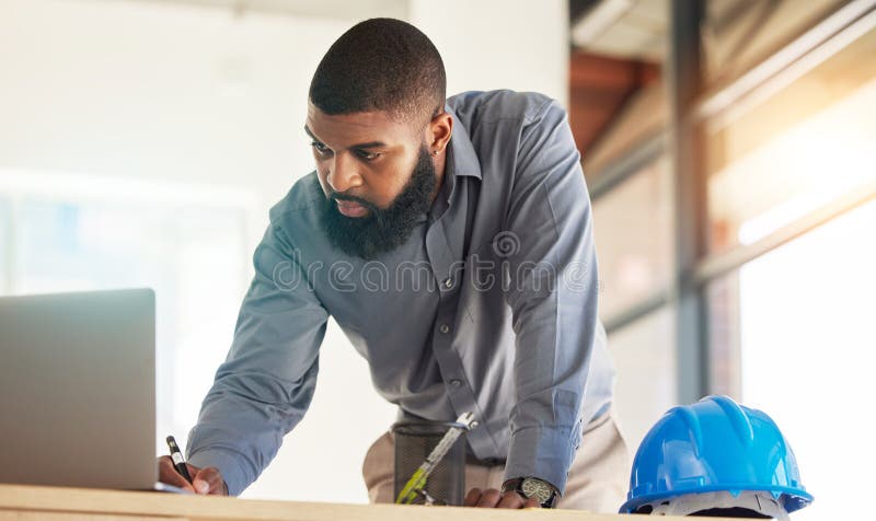 Architecture Man, Laptop and Blueprint Planning, Construction Design ...