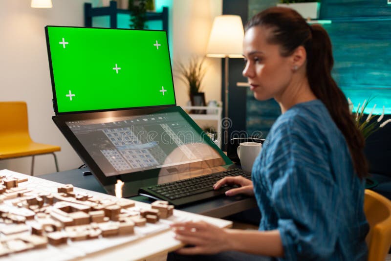 Architecture Manager with Design Plan and Green Screen Stock Image ...