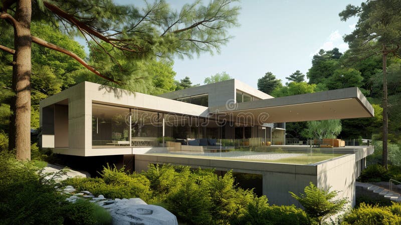Architecture of Minimal Modern House with Natural Landscape. Generative ...