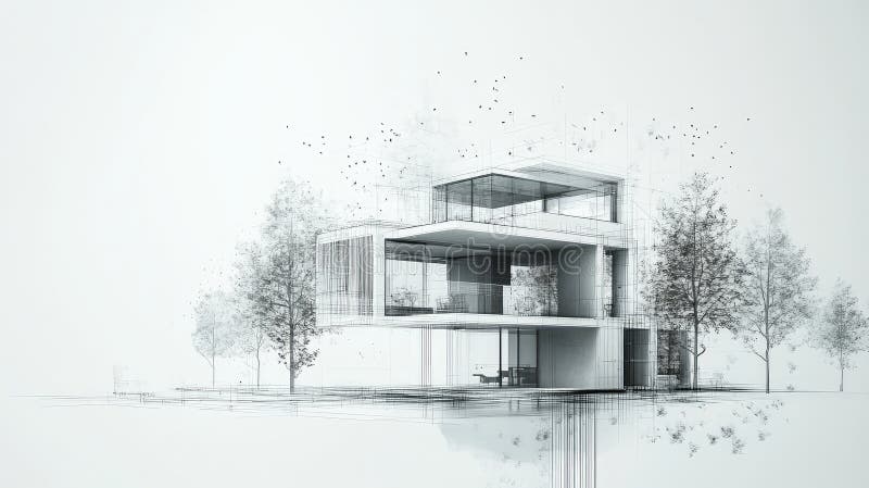 Architecture Minimalist Exploded View of House Blueprint Stock Illustration - Illustration of ...