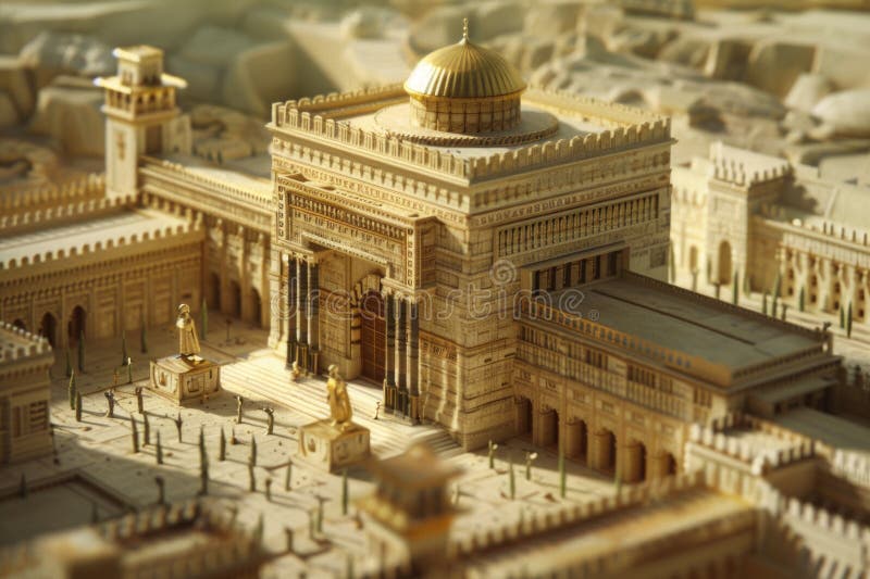 Architecture Model Featuring a Golden-domed Structure with Intricate ...