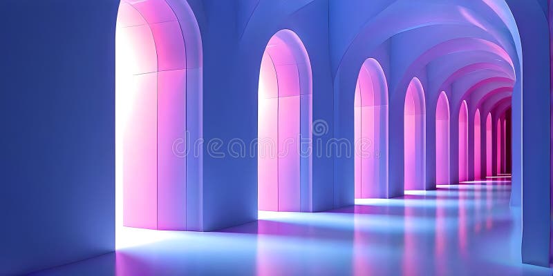 Futuristic Long Empty Light Corridor in Cyan Colors with Sleek Modern ...