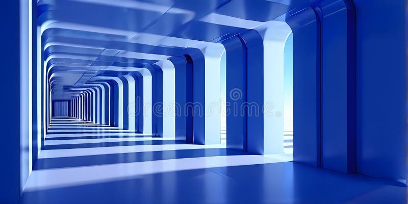 Futuristic Long Empty Light Corridor in Cyan Colors with Sleek Modern ...