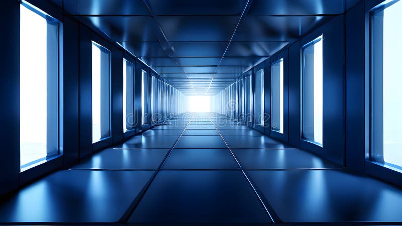 Futuristic Long Empty Light Corridor in Cyan Colors with Sleek Modern ...