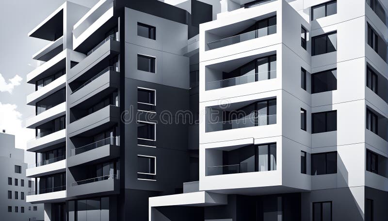 Model of a Modern Real Estate Apartment Building in Clean Geometric ...