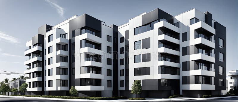 Model of a Modern Real Estate Apartment Building in Clean Geometric ...