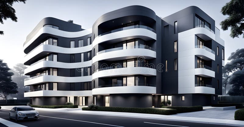 Model of a Modern Real Estate Apartment Building in Clean Geometric ...