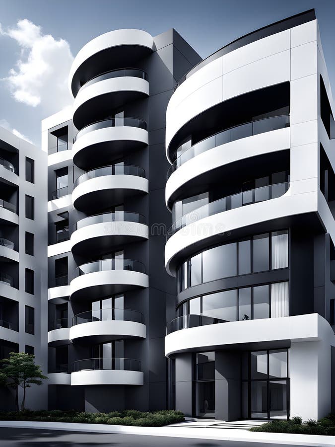 Model of a Modern Real Estate Apartment Building in Clean Geometric ...