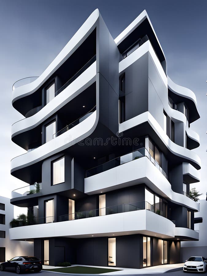 Model of a Modern Real Estate Apartment Building in Clean Geometric ...