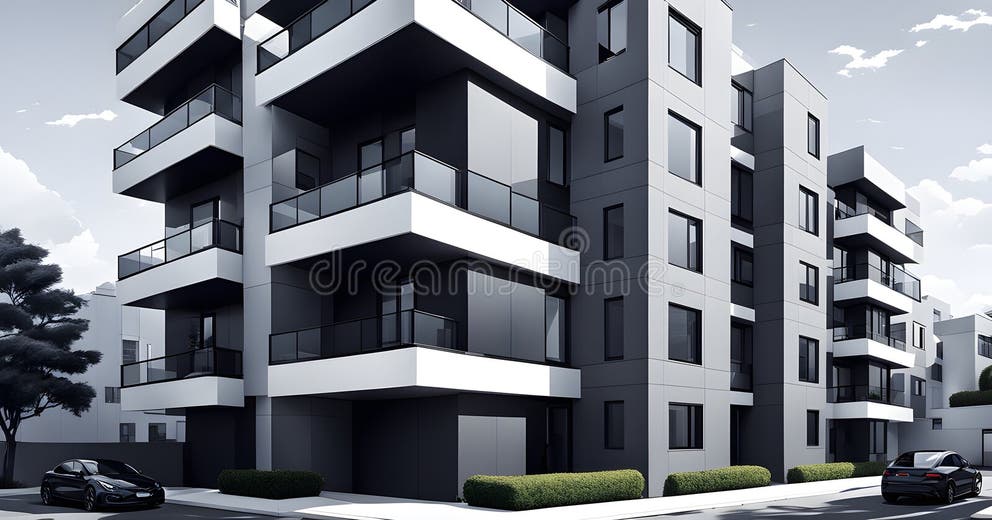 Model of a Modern Real Estate Apartment Building in Clean Geometric ...