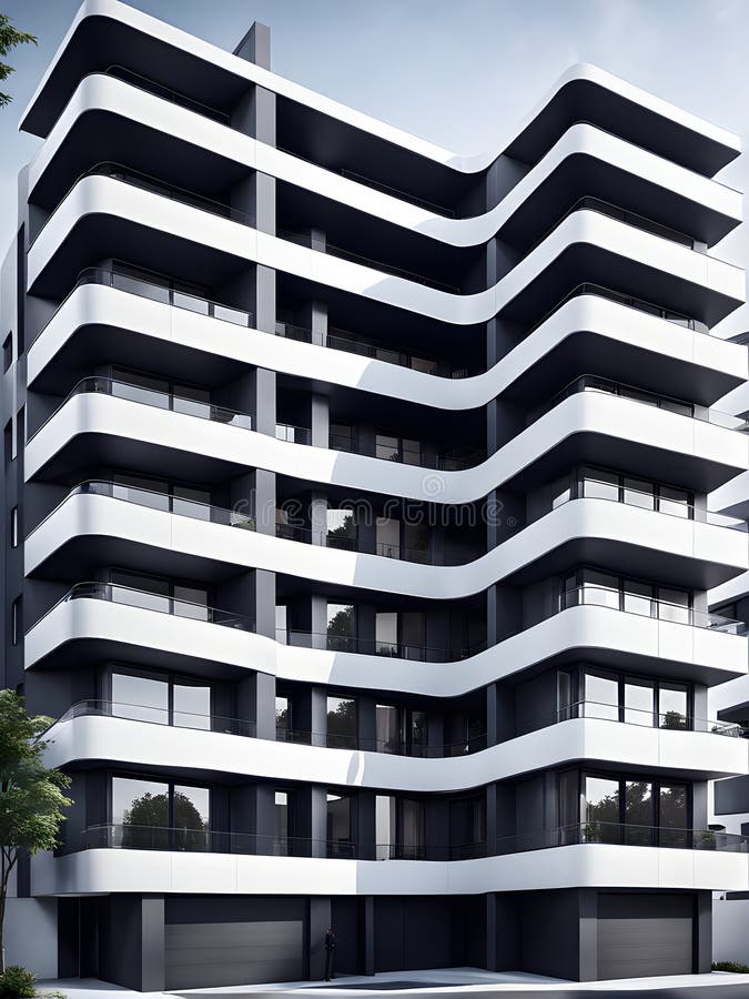 Model of a Modern Real Estate Apartment Building in Clean Geometric ...