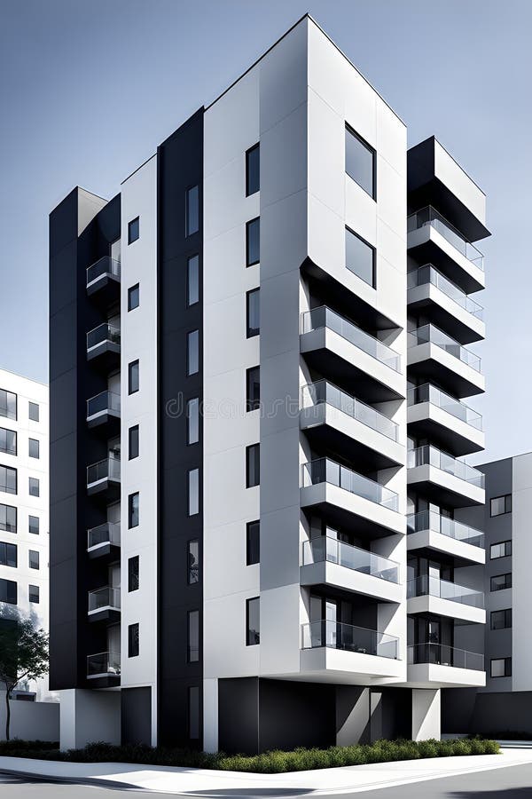 Model of a Modern Real Estate Apartment Building in Clean Geometric ...