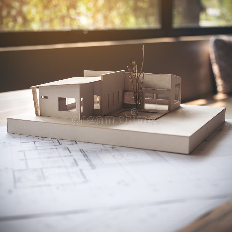 Architecture Model with Shop Drawing Paper on Table in Office Stock ...