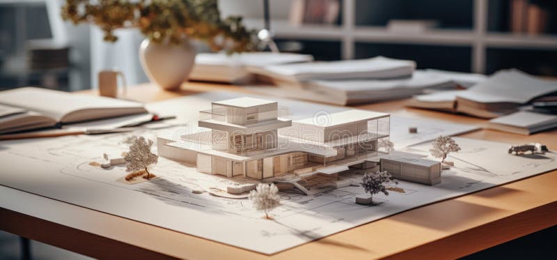 Architecture Models and Paper on the Desk Stock Illustration ...