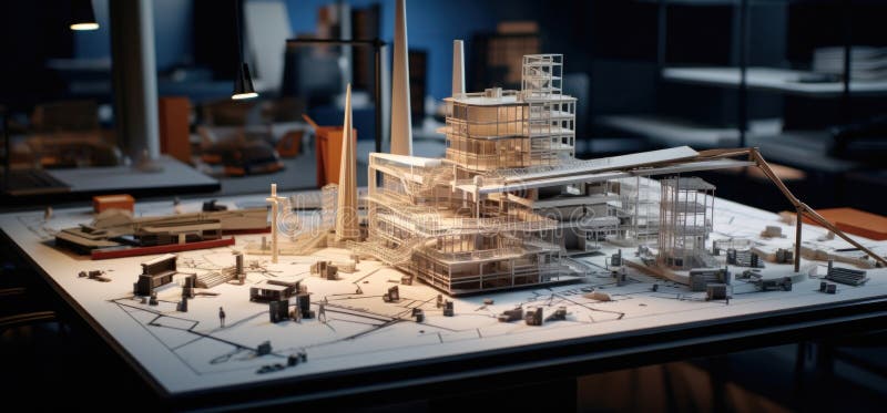 Architecture Models and Paper on the Desk Stock Illustration ...