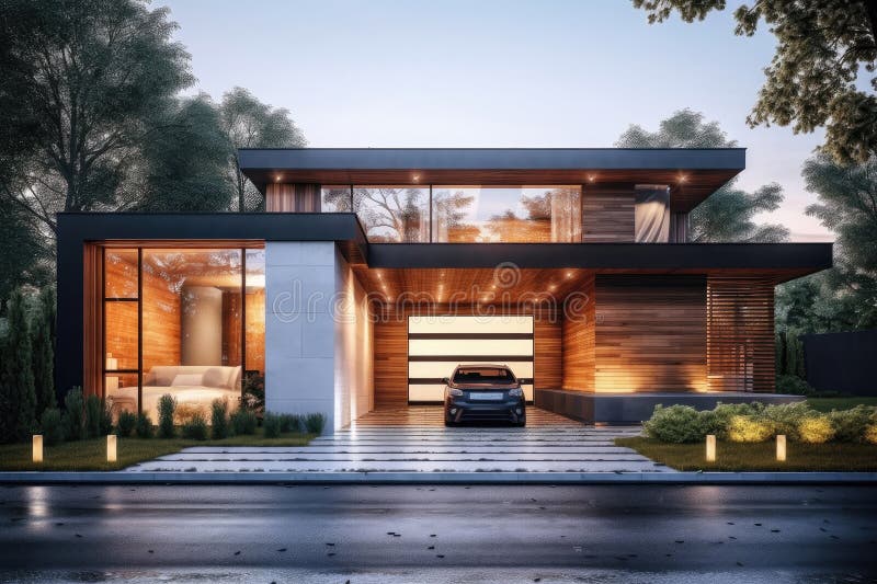 Architecture of a Modern Cozy House Surrounded by Trees, Extreme ...