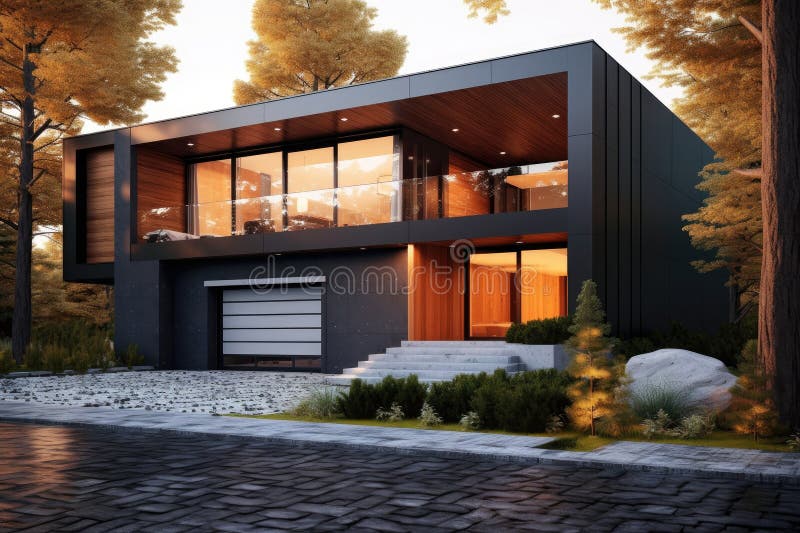 Architecture of a Modern Cozy House Surrounded by Trees, Extreme ...