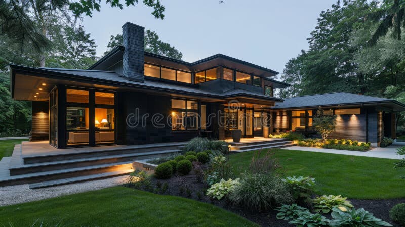 Architecture Modern Design, Beautiful House, Night Scene Stock Photo ...