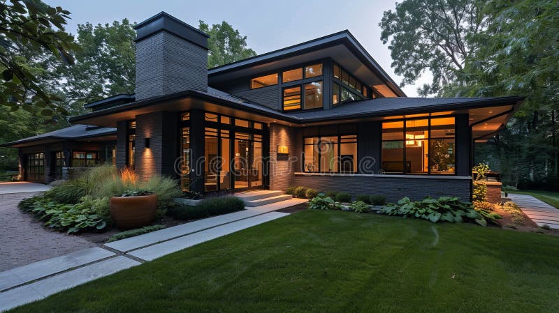 Architecture Modern Design, Beautiful House, Night Scene Stock Photo ...