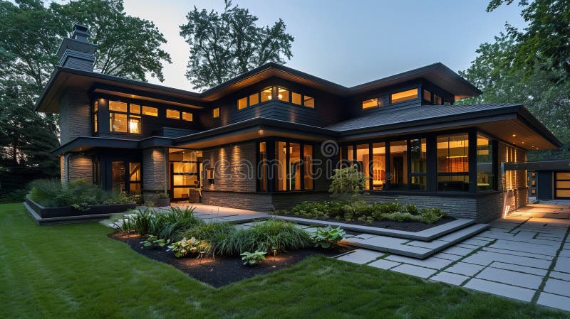 Architecture Modern Design, Beautiful House, Night Scene Stock Photo ...