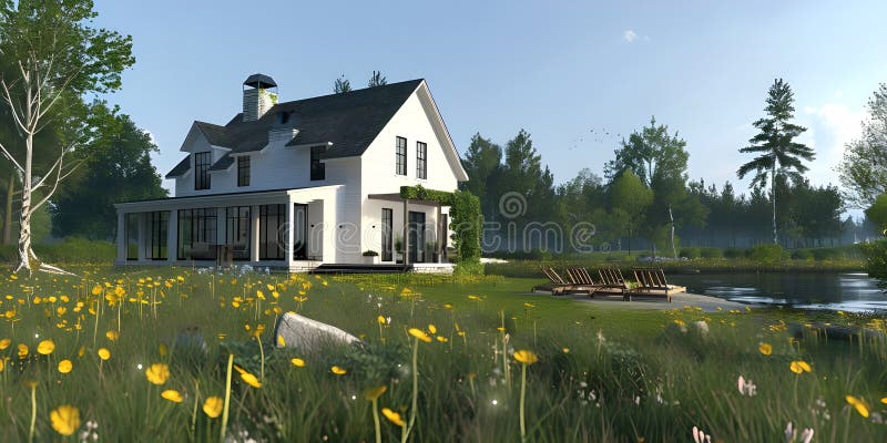 Architecture of Modern Farmhouse Background Stock Illustration ...