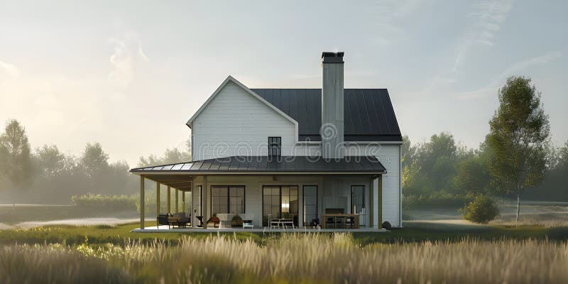 Architecture of Modern Farmhouse Background Stock Illustration ...