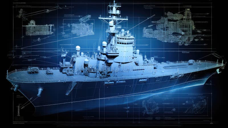 Architecture Navy Ship Blueprint Stock Illustration - Illustration of ...