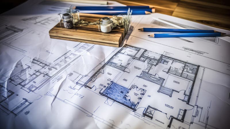 Architecture New Home Blue Prints Stock Illustration - Illustration of ...