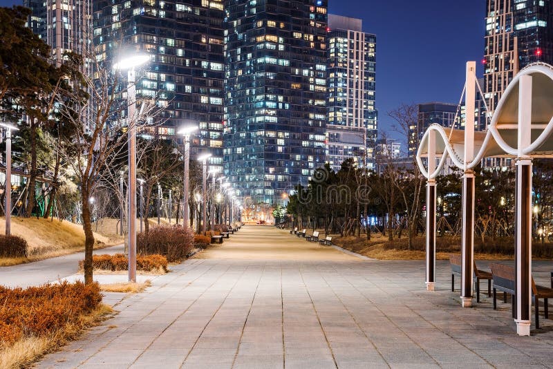 Architecture in Park at Night Time Stock Image - Image of financial ...