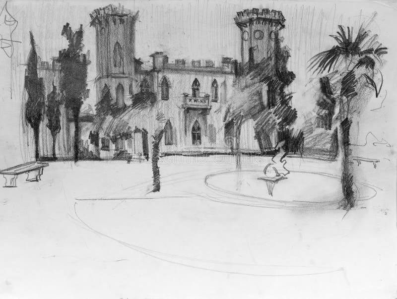 Architecture, Pencil Drawing Illustration, Sketch Stock Illustration ...