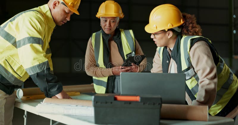 Architecture People, Teamwork and Blueprint at Construction Site, Floor ...