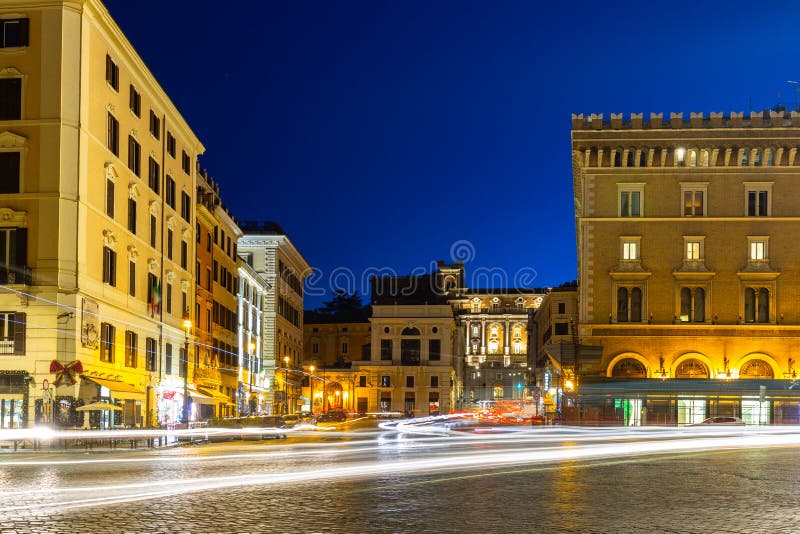 Architecture of Piazza Venezia in Rome at Night, Italy Stock Photo ...