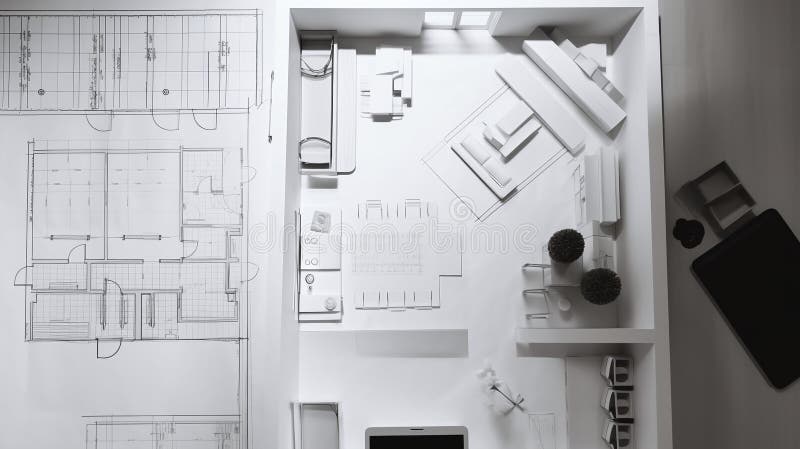 Architecture Plan Blueprint from Top View Modern Office - Ai Generated ...