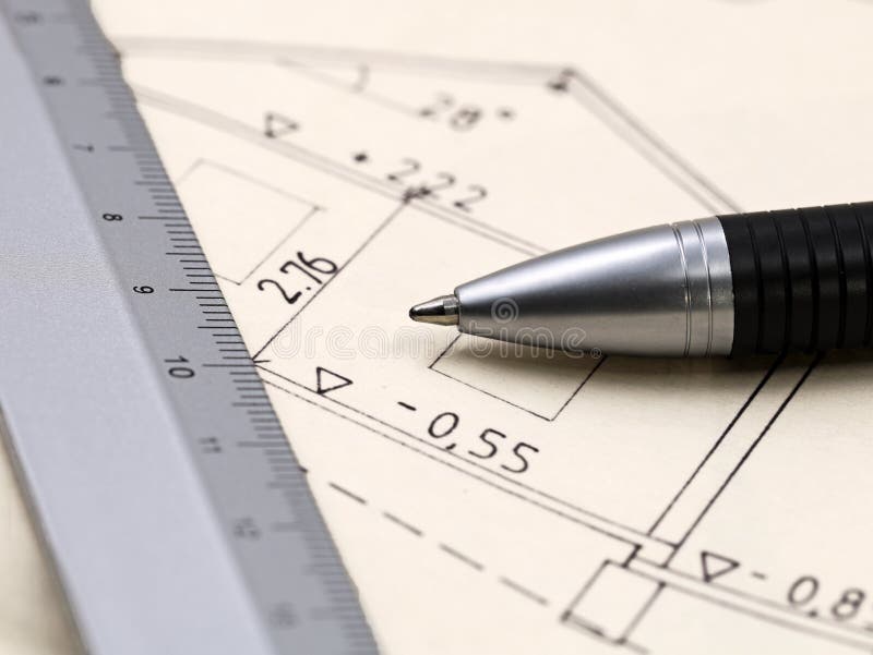 Architecture Plan of a House with Pen and Ruler, Close Up Stock Image ...