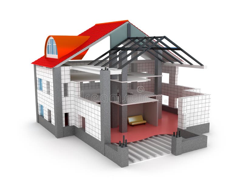 Roofless House on Architect Blueprints Red Stock Illustration ...