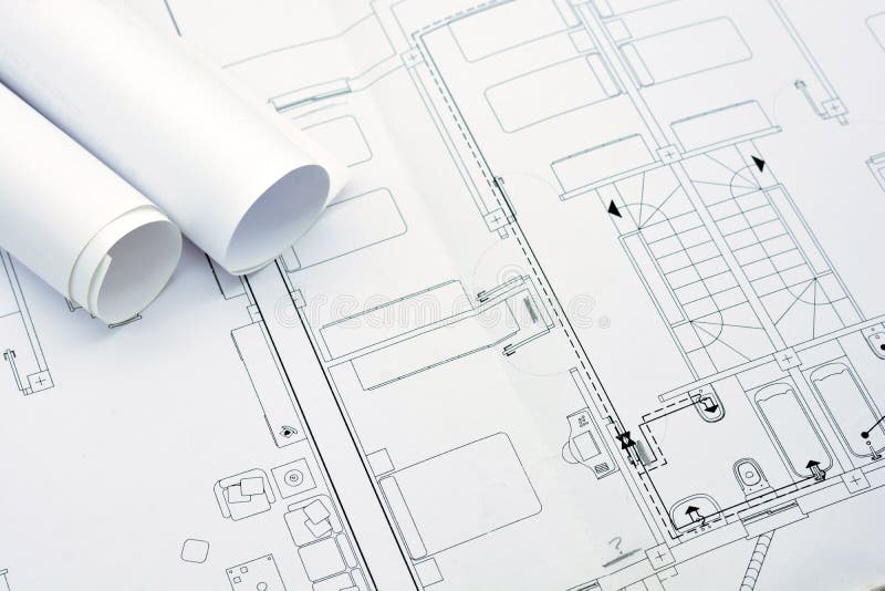 Architecture plan on paper stock image. Image of glasses - 197264017