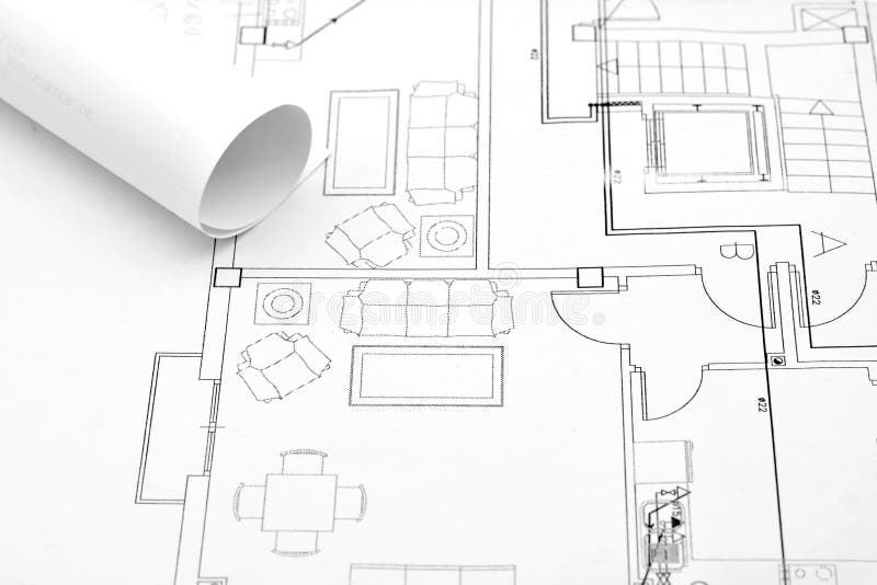 Architecture plan on paper stock photo. Image of hand - 197263992