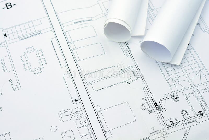 Architecture plan on paper stock image. Image of crayasup3 - 197264007