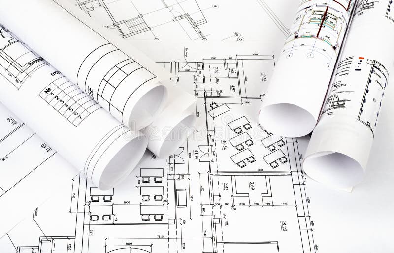 Architecture Plan and Rolls of Blueprints Stock Photo - Image of ...