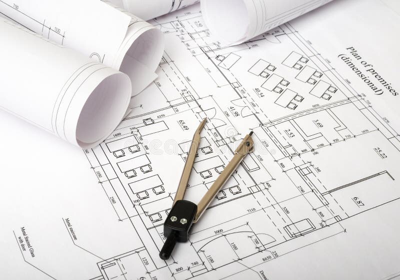 Architecture Plan and Rolls of Blueprints Stock Image - Image of home ...